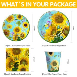 Xigejob Sunflower Party Decorations Tableware - Sunflower Birthday Decorations, Plate, Cup, Napkin, Tablecloth, Cutlery, Sunflower Theme Baby Shower Bridal Shower Birthday Party Supplies | Serve 24