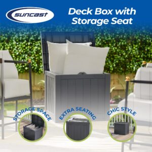 Suncast 22-Gallon Indoor or Outdoor Backyard Patio Small Storage Deck Box with Attractive Bench Seat and Reinforced Lid, Cyberspace (2 Pack)