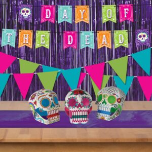 Beistle 6 Piece Three Dimensional Sugar Skull Day of The Dead Centerpieces Eye-Catching Dia De Los Muertos Party Decorations, Made in USA Since 1900, 5" x 4.5", Multicolor