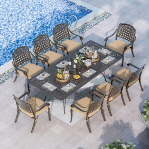 grepatio 9 piece cast aluminum patio furniture set outdoor dining set bistro furniture set with 8 armchairs and dining table, 8 cushions for backyard garden poolside (8 grid chairs)