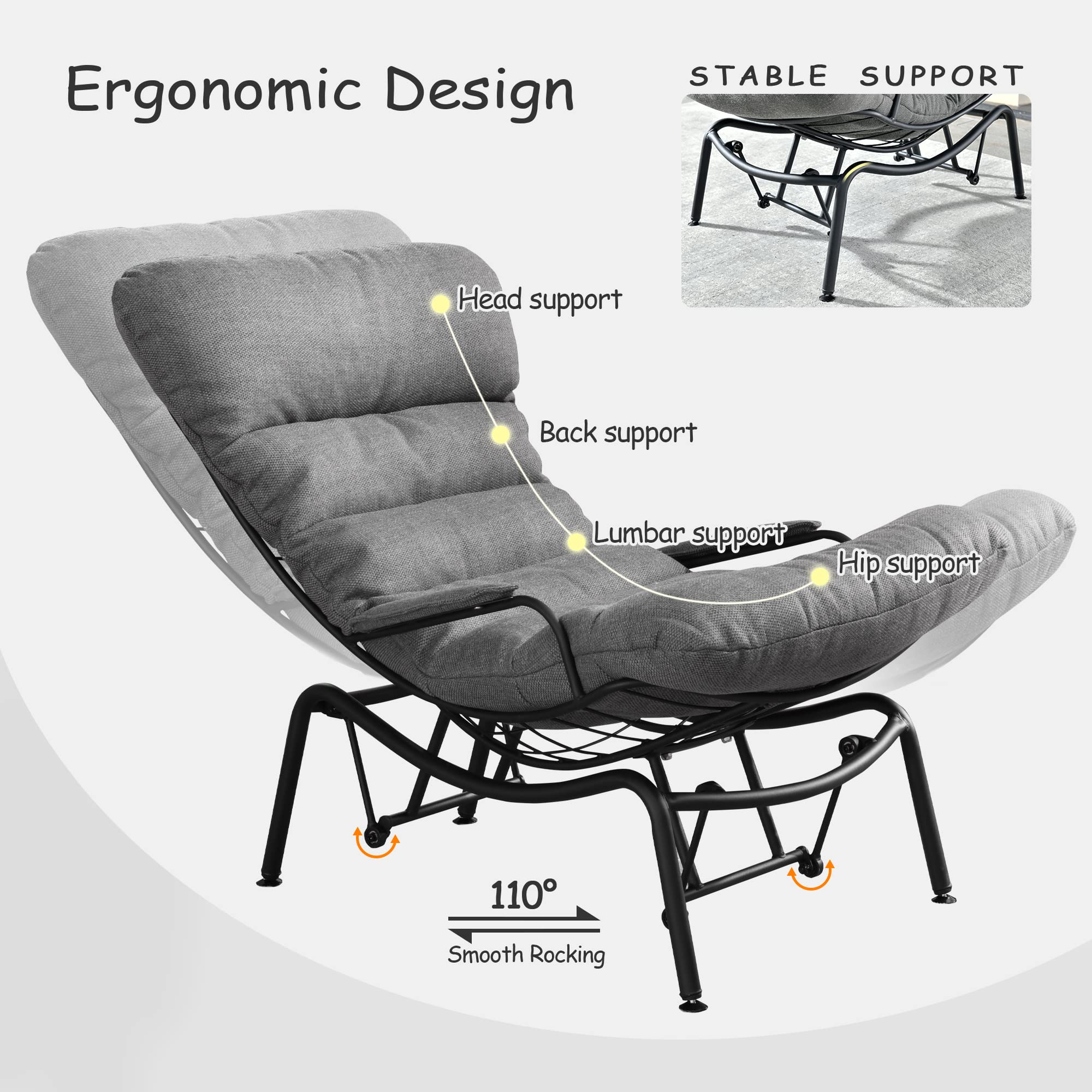 ovios Glider Rocking Chair with Ottoman, Mid Century Modern Accent Chair, Comfy Gliding Rocker Lazy Recliner Chair with Arms for Living Room and Small Space, Dark Grey