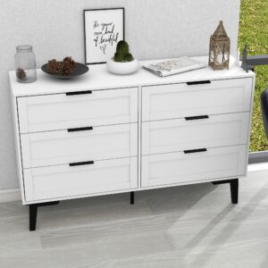 TaoHFE 6 Drawer Dresser for Bedroom Modern White Chest of Drawers for Nursery Wood Dresser for Kids Horizontal Dressers & Chests of Drawers for Bedroom Living Room (White/ 6 Drawer)