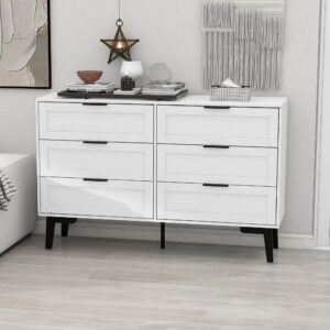 TaoHFE 6 Drawer Dresser for Bedroom Modern White Chest of Drawers for Nursery Wood Dresser for Kids Horizontal Dressers & Chests of Drawers for Bedroom Living Room (White/ 6 Drawer)