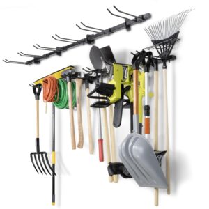 gosports wall mounted garage yard tool organizer - adjustable storage rack for garden and shop tools