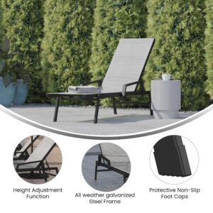 EMMA + OLIVER Braelin Adjustable Patio Chaise Lounge - Gray Textilene Seat - 5 Recline Positions - Metal Frame - All-Weather