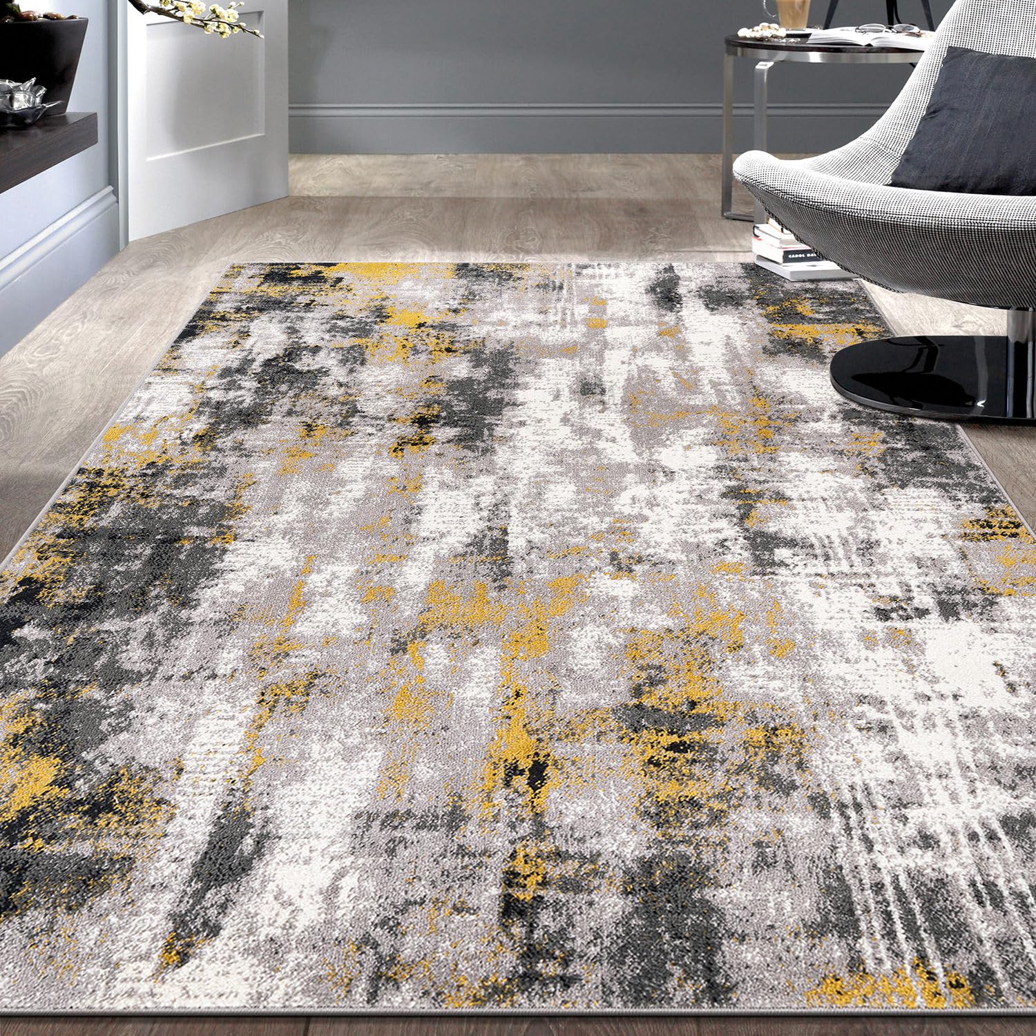 Rugshop Tralee Modern Abstract Stain Resistant Area Rug 5' x 7' Yellow