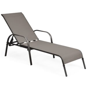 costway outdoor patio lounge chair chaise fabric adjustable reclining armrest pool brown