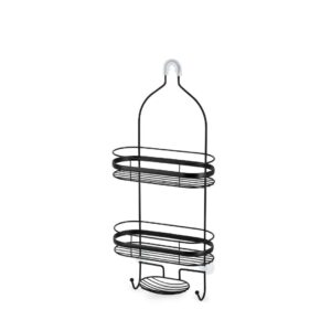 hanging shower caddy organizer over shower head, rust resistant rack shower with soap holder and 2 shelves for shampoo, bathroom shower organizer amg (matte black)