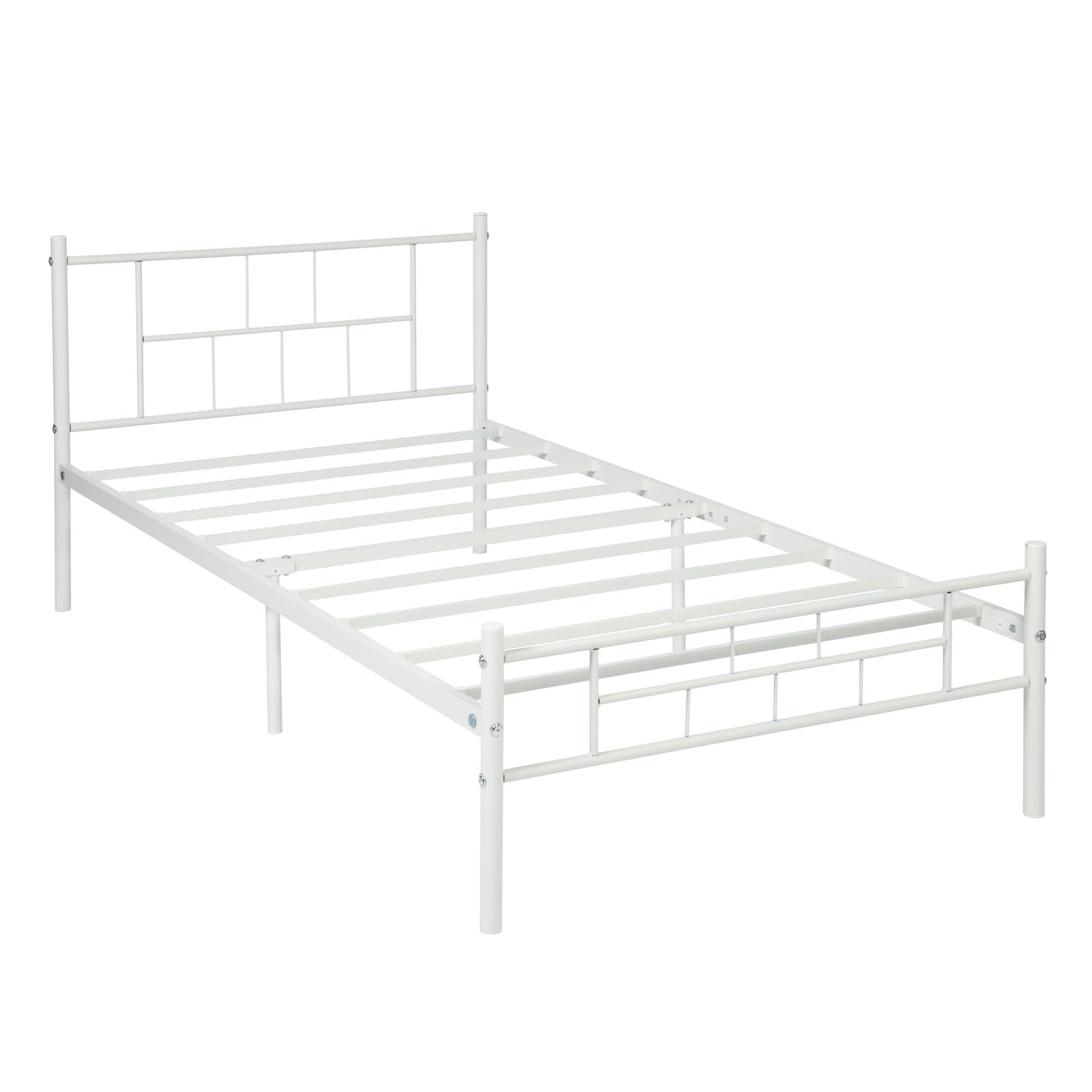 Liink1Ga White Twin Bed Frames with Headboard, Twin Bed Frame No Box Spring Needed, No Squeaky, Easy to Assemble Twin Size Bed Frames, Country Rustic Style