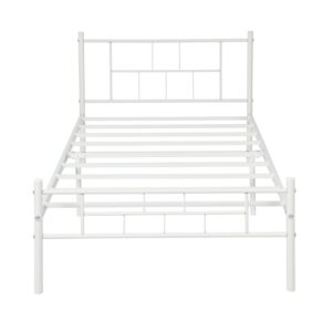 Liink1Ga White Twin Bed Frames with Headboard, Twin Bed Frame No Box Spring Needed, No Squeaky, Easy to Assemble Twin Size Bed Frames, Country Rustic Style