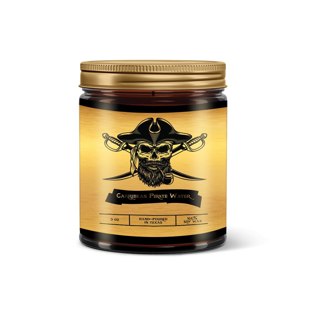 Fantaswick's Caribbean Pirate Waters Candle | 100% Natural Coconut Soy Wax & Cotton Wick in Amber Candle Jar | Hand-Poured in Texas | 9oz