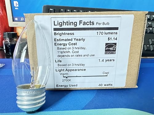 Jacqings 40W Incandescent Torpedo Tip Chandelier, Incandescent Clear Dimmable Light Bulbs and Medium E26 Candelabra Base,Transparent Candle Light Bulbs for Chandeliers, Ceiling Fan Lights (6Pack)