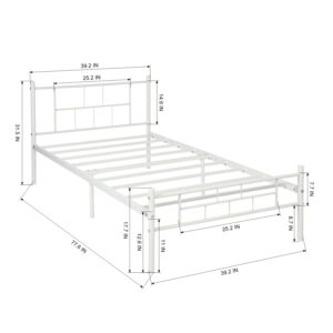 Liink1Ga White Twin Bed Frames with Headboard, Twin Bed Frame No Box Spring Needed, No Squeaky, Easy to Assemble Twin Size Bed Frames, Country Rustic Style