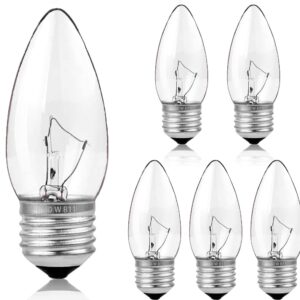 Jacqings 40W Incandescent Torpedo Tip Chandelier, Incandescent Clear Dimmable Light Bulbs and Medium E26 Candelabra Base,Transparent Candle Light Bulbs for Chandeliers, Ceiling Fan Lights (6Pack)