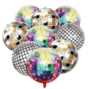 disco ball balloons, kaluofan 9pcs disco balloons, 22 inches helium 4d colorful disco ball, shiny and unique, used for birthdays, bachelor parties, 70s 80s 90s disco party decorations