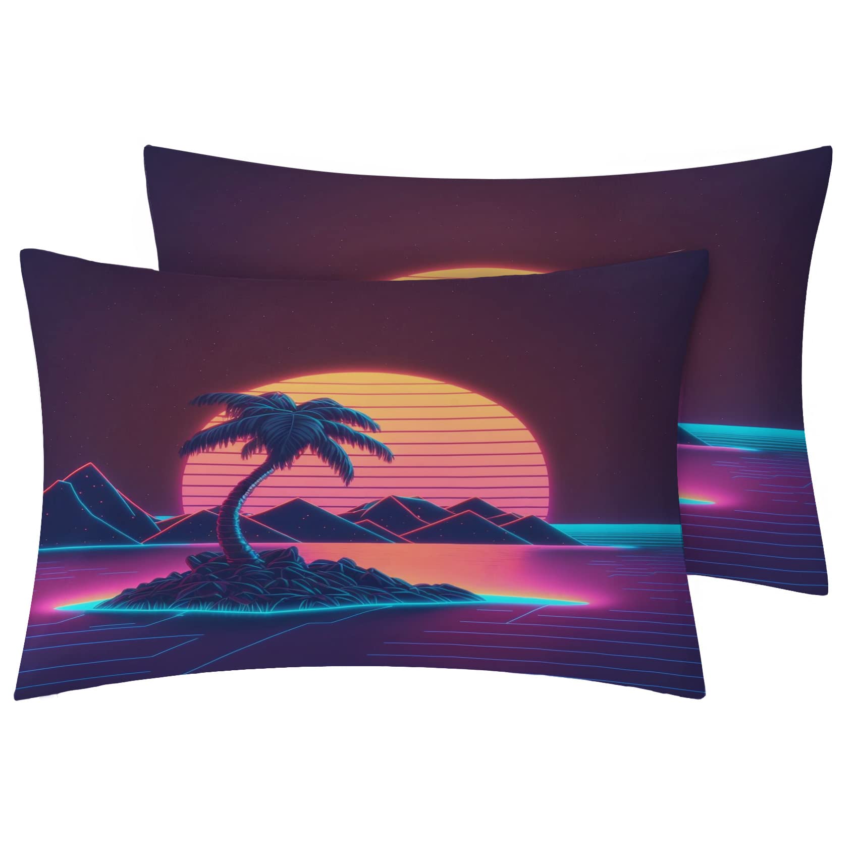 zcwl Vaporwave Duvet Cover Twin Size | Neon Sunset Palm Tree Bedding Set | 2 Piece | Soft Microfiber Patterned Comforter Cover with Zipper Ties & 1 Pillowcase | Vaporwave Bedroom & Room Decor