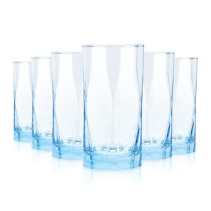 creativeland geometric shapes glass drinking glasses set of 6, 13.5 oz solid blue color glass tumbler glassware for water, juice, different options for home, restaurant, hotel, bar