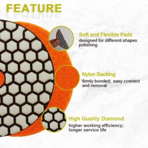 SANLEETEK Dry Diamond Polishing Pads 4"/100mm - 8pcs 50x3/100x2/200/400/800 Polish Pad Kit with 5/8"-11 Backer Pad+Adapter for Granite Marble Artificial Stone Quartz for Angle Grinder