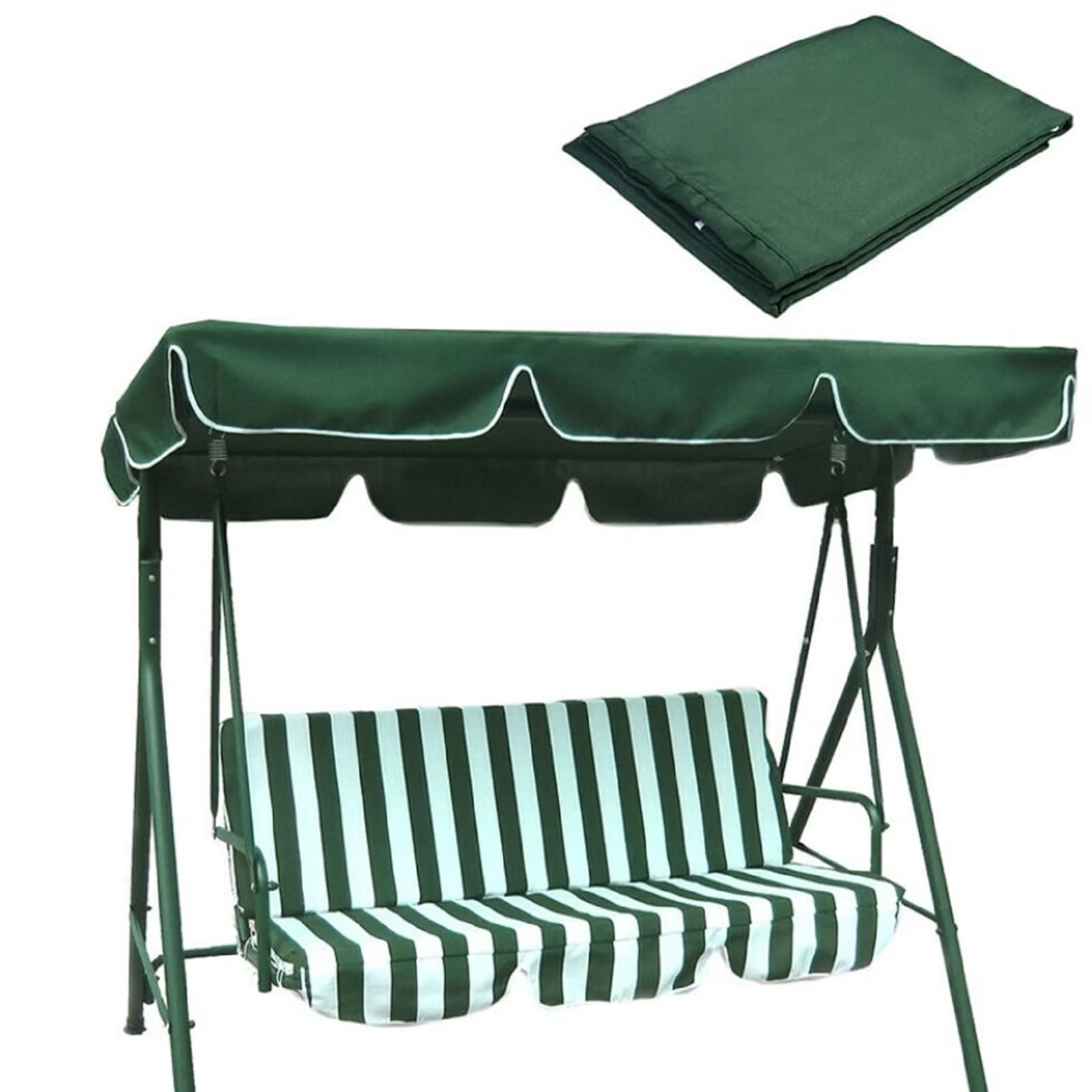 Typutomi Patio Swing Canopy Cover Set, 210D Waterproof 3-Seat Replacement Top Cover and Chair Seat Cover for Outdoor Patio Garden(Green, 75x52x6in)