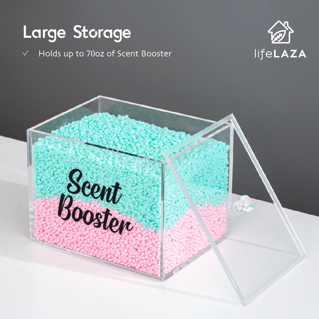 LifeLAZA Acrylic Scent Booster Container with Lid, Scent Beads Container For Laundry Beads, Laundry Dispenser Storage, Jar Box Organization Holder for Laundry Room Decor