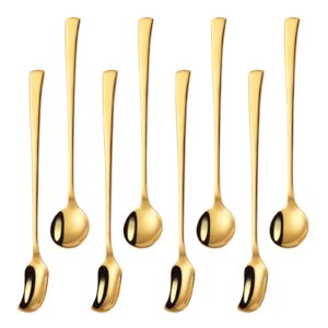 mafier 7.87/7.48-inch long handle spoon,ice tea spoons,stirring spoons,coffee spoon,stainless steel cocktail spoon,coffee bar accessories set of 8(gold)