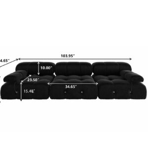 TIFLON Modular Sectional Sofa,Minimalist Velvet Sofas Couches, Modern Convertible Couch 3 Seats Living Room Sofa Sets for Office Apartment,104"(Black)