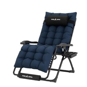 udpatio oversized zero gravity chair 29in xl patio reclining chair with cushion, outdoor folding adjustable recliner with cup holder, foot rest & padded headrest, support 500lb, navy