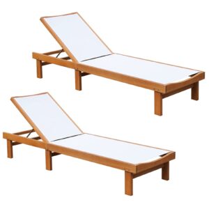 costway 2pc patio lounge chair chaise solid wood back adjustable recliner deck furniture