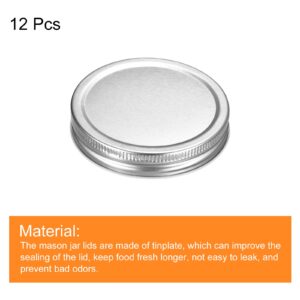 uxcell Mason Jar Lids, 12 Pcs - Tinplate Canning Lids Wide Mouth Leak Proof Fits Storage Jars (Silver)