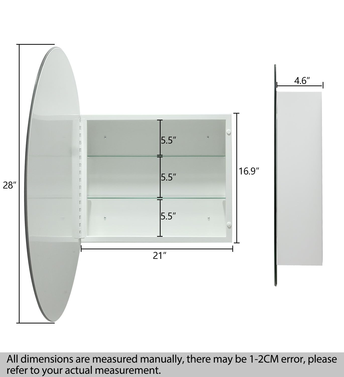 HESONTH Medicine Cabinet Round 28 Inch x 28 Inch Bathroom Cabinet Mirror, Circular Storage Cabinet Round Frameless Mirror Cabinet with Surface Mounted