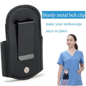 Stethoscope Holder - Stethoscope Holster/Premium Leather Stethoscope Holder Hip Clip/Universal Clip-on Stethoscope Holster for Littmann & Most Stethoscope (Black)