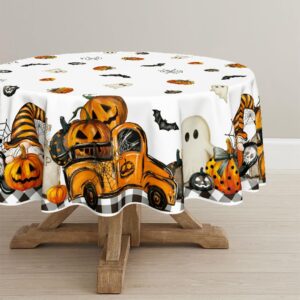 horaldaily halloween tablecloth 70x70 inch round, ghost pumpkin washable table cover for party picnic dinner decor