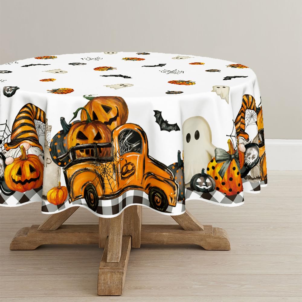 Horaldaily Halloween Tablecloth 70x70 Inch Round, Ghost Pumpkin Washable Table Cover for Party Picnic Dinner Decor