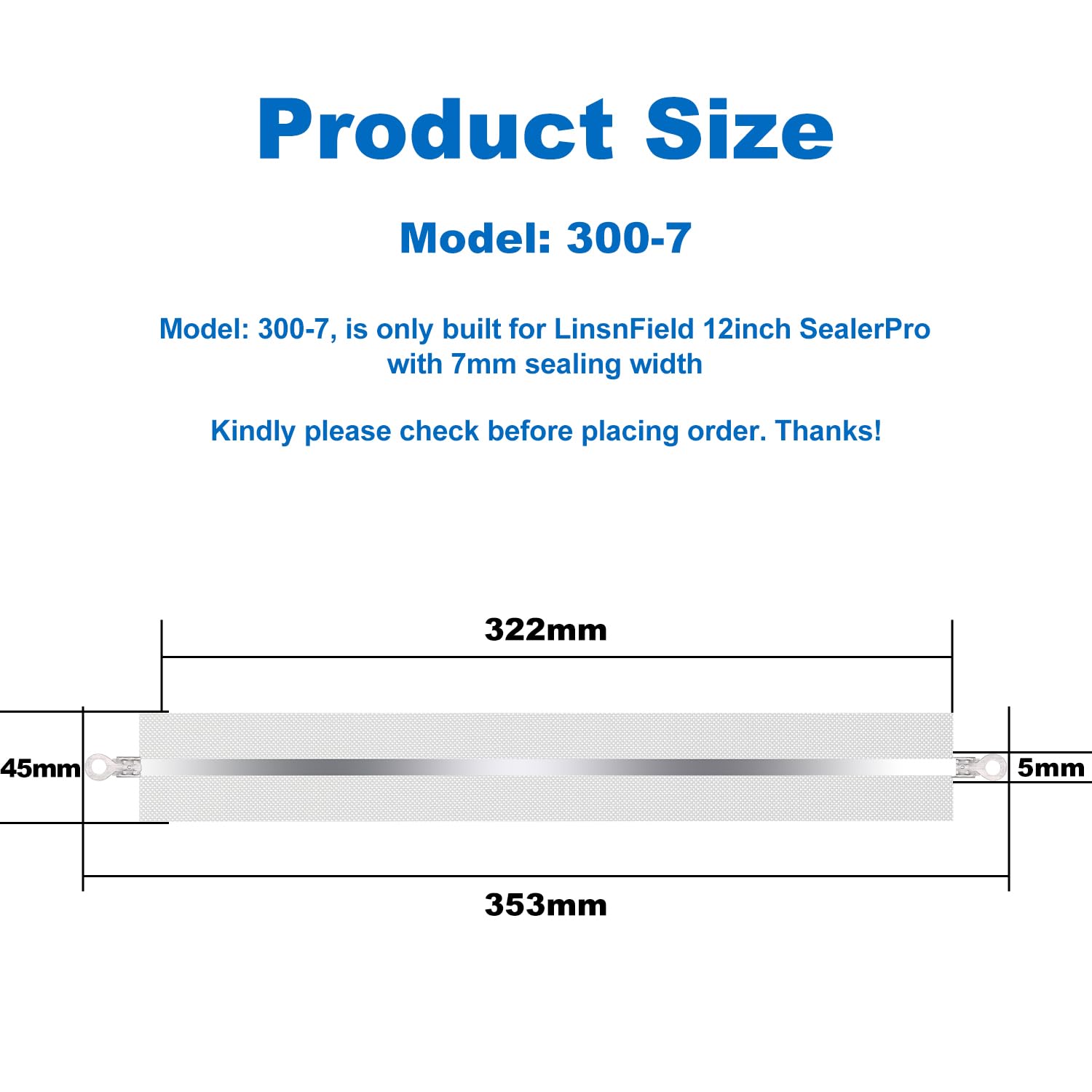 Impulse Sealer Repair Kits for LinsnField 12inch Sealer Pros, PTFE & Width of 7-mm Heat Seal Strips, Length(Including Hole) of 13.4inch, Pack of 6