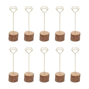 10 pcs rustic wood place card holders with kraft place cards unique diamond shaped table number holder picture clips name card photo holder for wedding birthday party baby shower