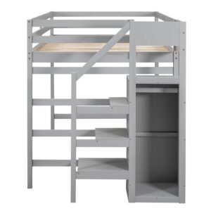 Harper & Bright Designs Full Loft Bed with Staircase and Storage Wardrobe, Wooden Full Size Loft Bed Frame with Storage Shelf, High Full Loft Beds for Kids Boys Girls Teens Dorm Bedroom (Full, Gray)