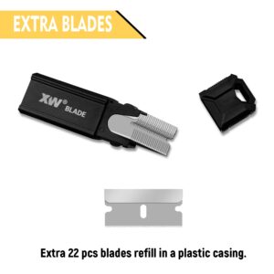 XW 5-Pack Razor Scraper Set, 2 PCS Heavy Duty Razor Blade Scrapers and 3 PCS Mini Plastic Scrapers, Extra 22 PCS Razor Blades Included