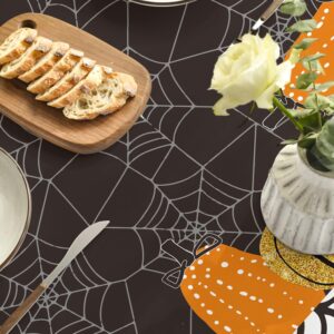 Horaldaily Halloween Tablecloth 60x84 Inch Rectangular, Jack-O-Lantern Pumpkin Cobweb Scary Themed Black Washable Table Cover for Party Picnic Dinner Decor