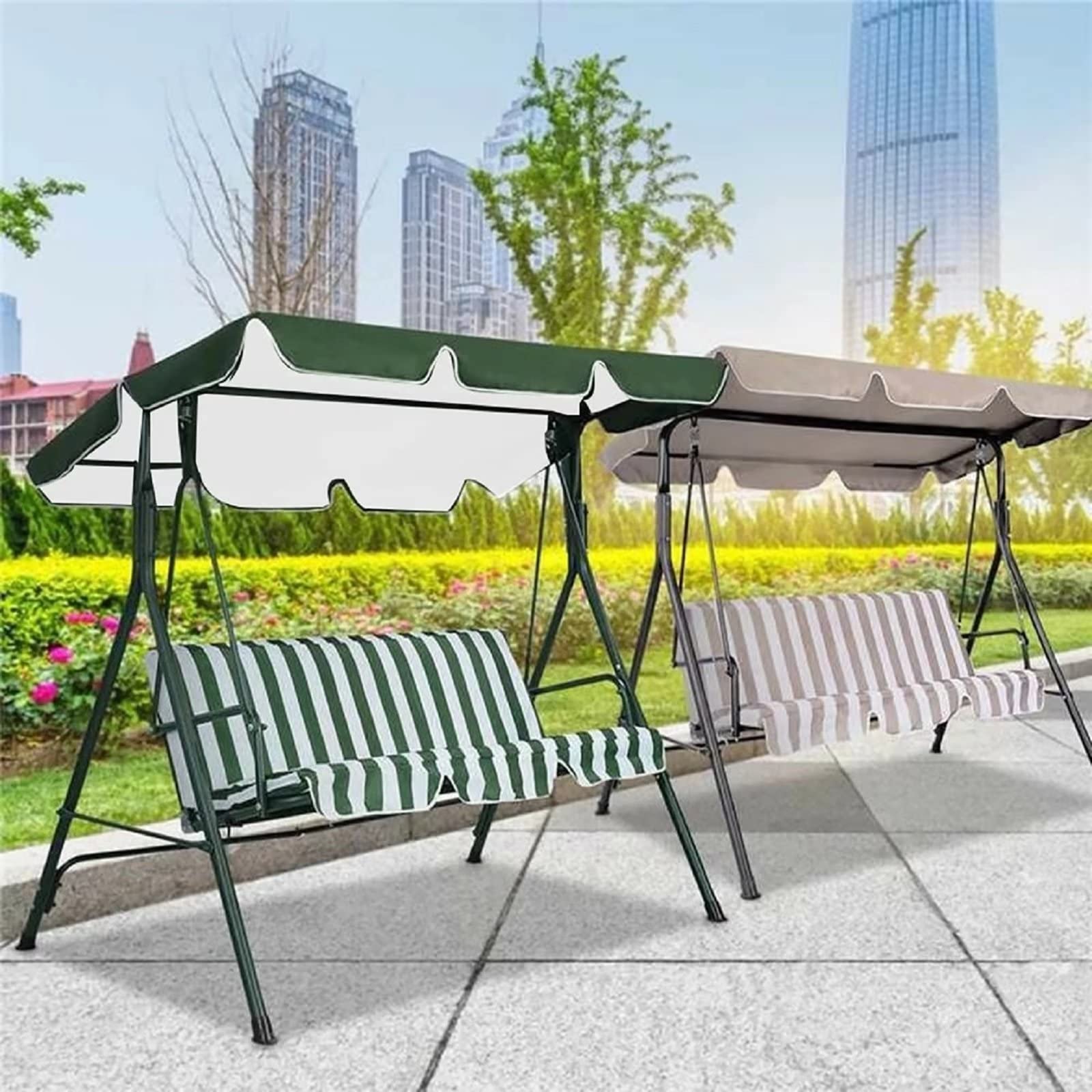 Typutomi Patio Swing Canopy Cover Set, 210D Waterproof 3-Seat Replacement Top Cover and Chair Seat Cover for Outdoor Patio Garden(Green, 75x52x6in)