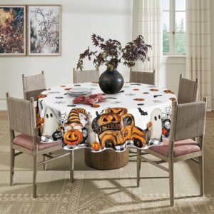 Horaldaily Halloween Tablecloth 70x70 Inch Round, Ghost Pumpkin Washable Table Cover for Party Picnic Dinner Decor