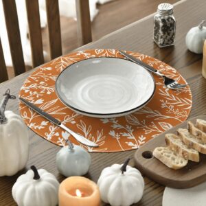 Artoid Mode Orange Eucalyptus Leaves Round Fall Placemats Set of 4, 14 Inch Seasonal Autumn Thanksgiving Round Table Mats for Dining Decoration