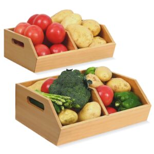 ollieroo bamboo stackable storage bin, pantry organizer and storage baskets, potato and onion kitchen organizer, kitchen storage containers for produce, fruit, bread, vegetable, garlic, pack of two