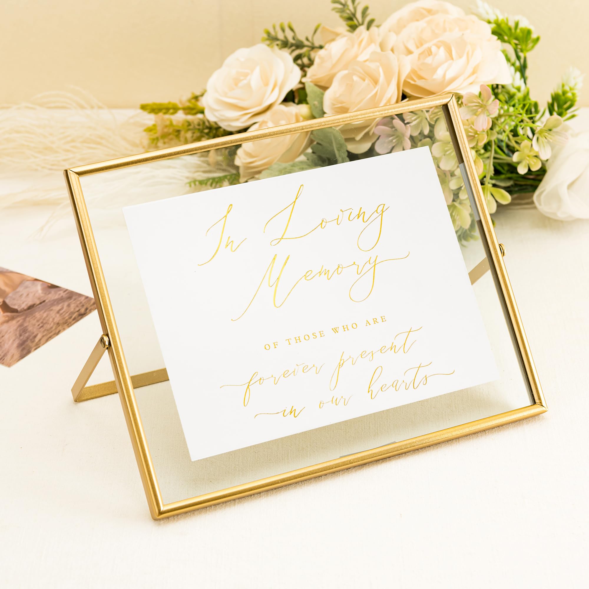 Calculs Horizontal Gold Floating Picture Frame In Loving Memory Wedding Display Signs Place Card/Menu Holder Party Décor for Reception Table Centerpiece 10"(L) x 8"(H)