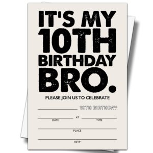 ystep it's my 10th birthday party invitations, 20 invite cards with envelopes, 4" x 6" black and white birthday invites - c15