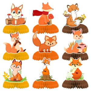 9pcs fox honeycomb centerpieces 3d table topper woodland animals double side centerpieces for girl boy fox theme baby shower birthday party decorations