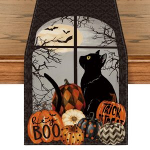 artoid mode boo black cat pumpkins halloween table runner, trick or treat kitchen dining table decoration for home party decor 13 x 72 inch