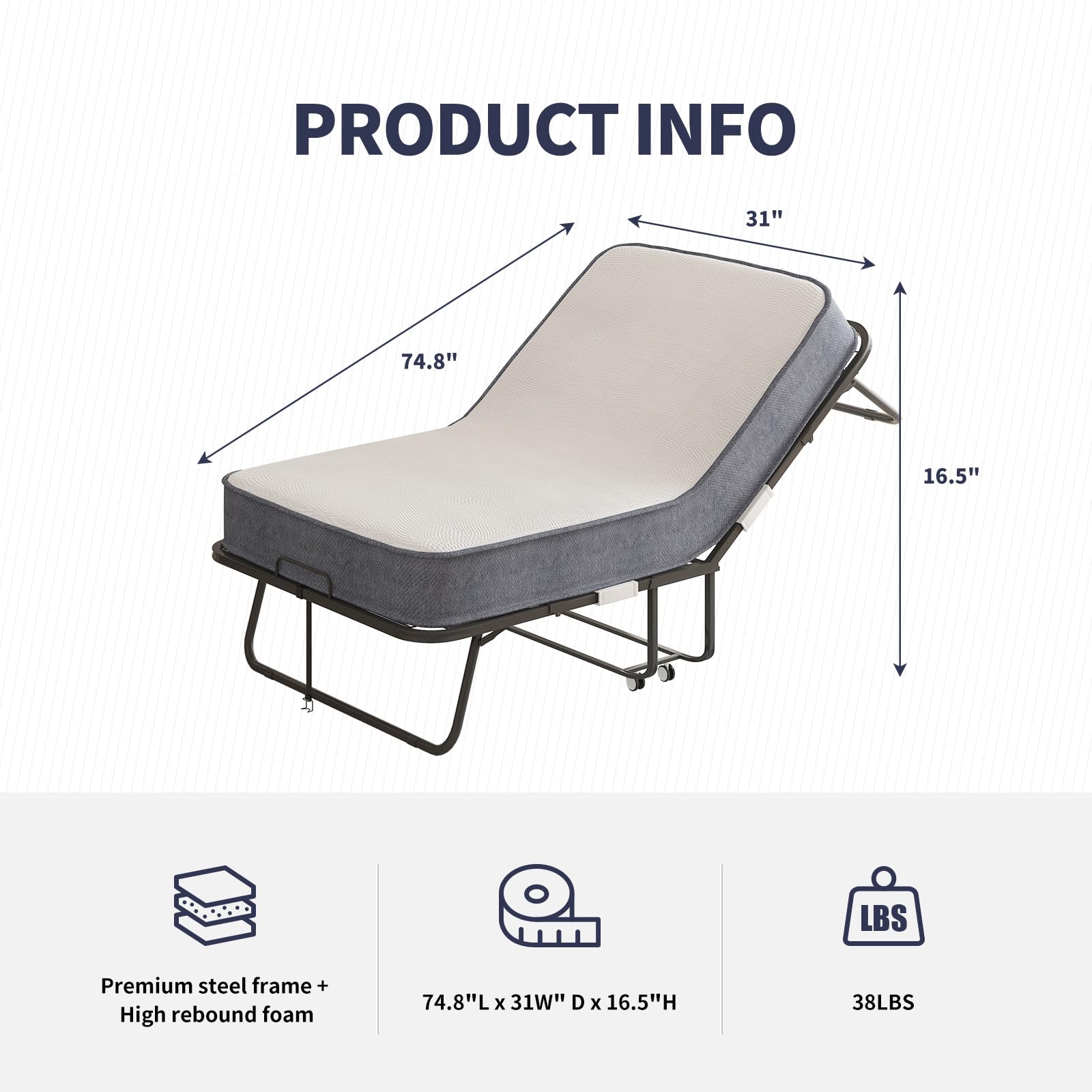 ZAFLY Folding Bed with 4 Inch Folding Mattress,Twin Size Portable Foldable Guest Bed Cot Bed for Adults,Space Saving Fold Up Rollaway Bed with Metal Frame and Headboard,75 x 31 Inch, 21055-A, Grey