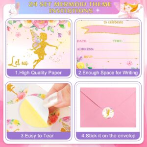 Chuangdi 24 Piece Flower Fairy Birthday Party Invitation Set with Envelope and Stickers