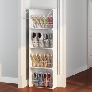 MAGINELS 4-Tier Slim Shoe Rack Organizer,Thin Shoe Storage for Closet,Hidden Shoe Cabinet for Small Spaces,Narrow Shelves for Wall Behind Door,Entryway,White