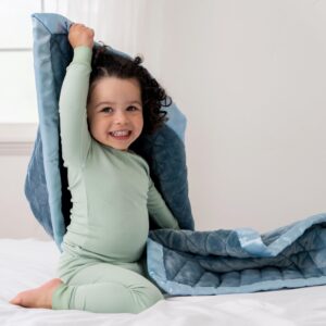 DREAMLAND BABY 4lb Weighted Blanket for Kids. Breathable Dual Fabrics with Minky Cooling Side & Cozy Microfleece on Reverse. Ages 3+ and/or 30+ lbs (Ocean Blue)